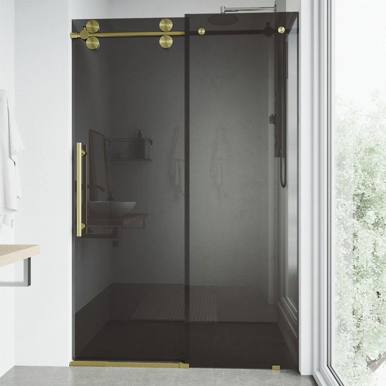 VIGO Elan 56-60" W x 74" H Sliding Frameless Shower Door with 3/8" Tinted Glass & Reviews | Wayfair